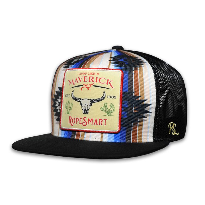 RopeSmart Desert Gold Maverick Patch Blue West Trucker Cap